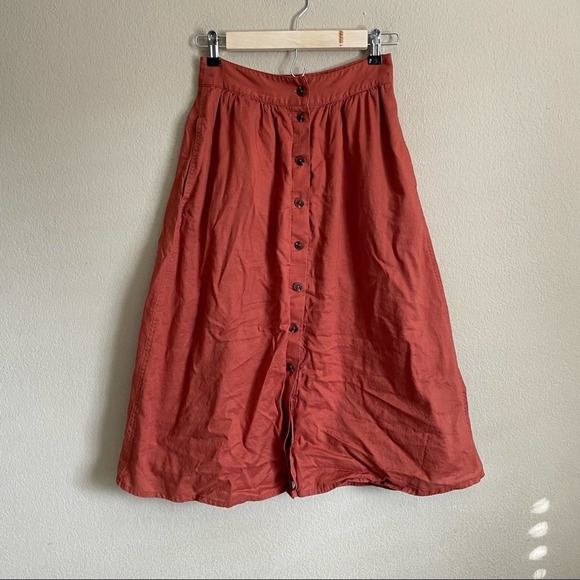 Madewell | Skirts | Madewell Palisade Buttonfront Midi Skirt In Rust ...